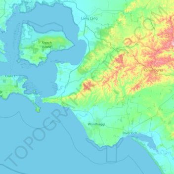 Topografische Karte Bass Coast Shire, Höhe, Relief